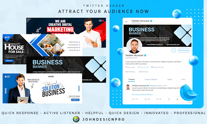 Design a professional twitter header by Johndesignpro | Fiverr