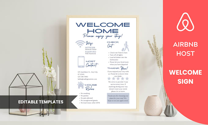 Provide a customizable, ready to edit airbnb welcome sign by Airbnbfox ...