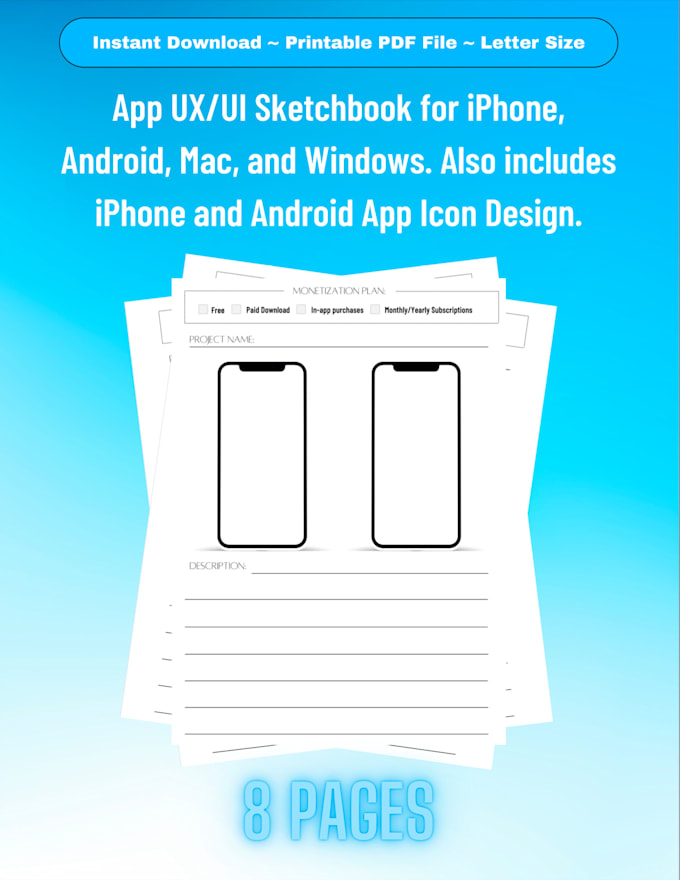 Sell app ui sketchbook and app icon design wireframe digital pdf ...
