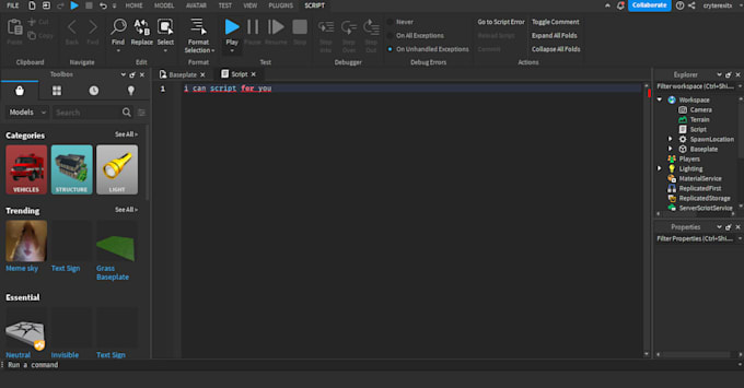 Script roblox scripts for you by Chongjunchuen | Fiverr