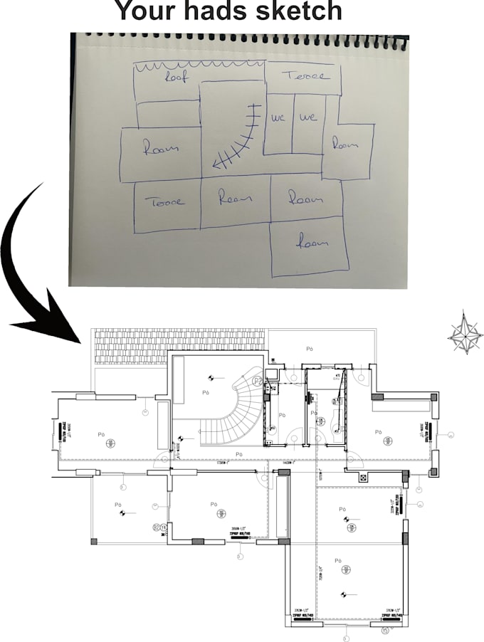Converting floorplan hand drawings to autocad format by Onayhakan | Fiverr