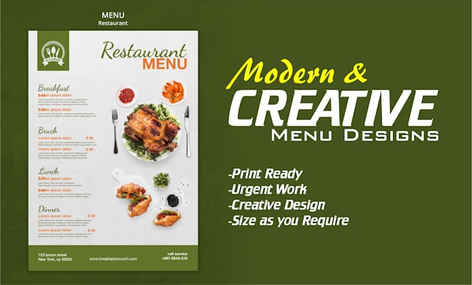 Do creative modern restaurant food menu, flyers and brochure designs by ...