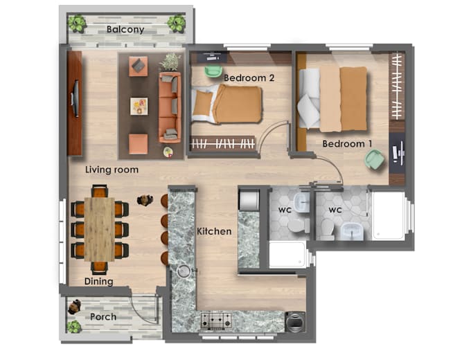 Professionally render 2d floor plans in adobe photoshop by Kevinkyule ...