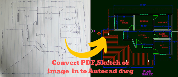 A 2d floor plan in autocad from pdf , hand sketch or image by Hasi_rath | Fiverr