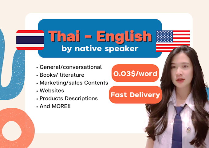 Translate english to thai within 24 hours by Kae_nw | Fiverr