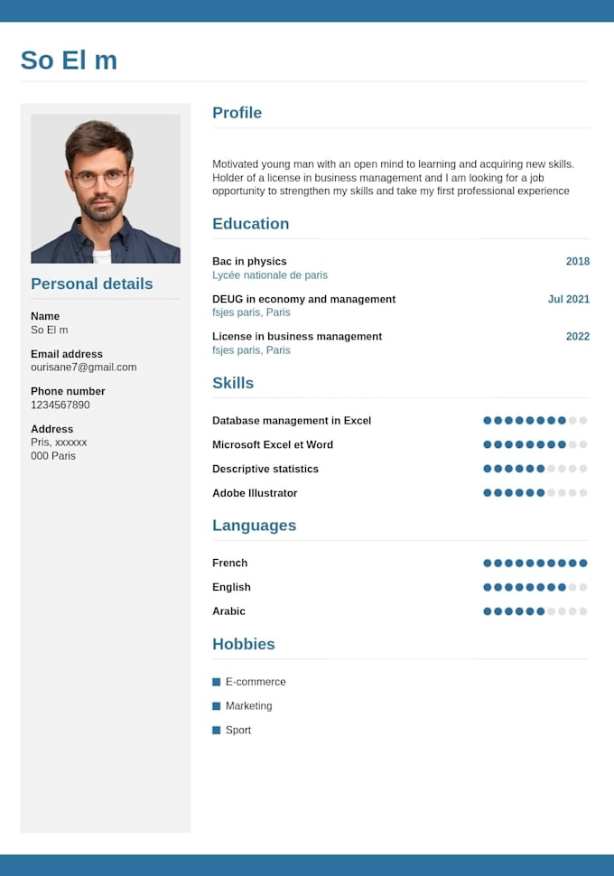 Make a good professional cv design by Soufyaneelma348 | Fiverr