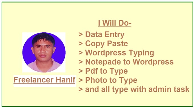 Data entry, pdf to type, copy past,all typing, and all tasks by ...