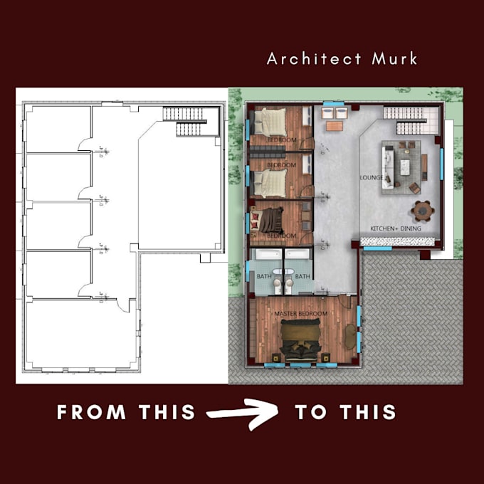 Render colored 2d architectural floor plan in photoshop by ...
