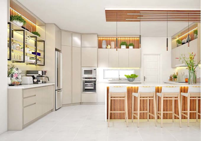 Design kitchen interior and 3d rendering by Madzdesign | Fiverr