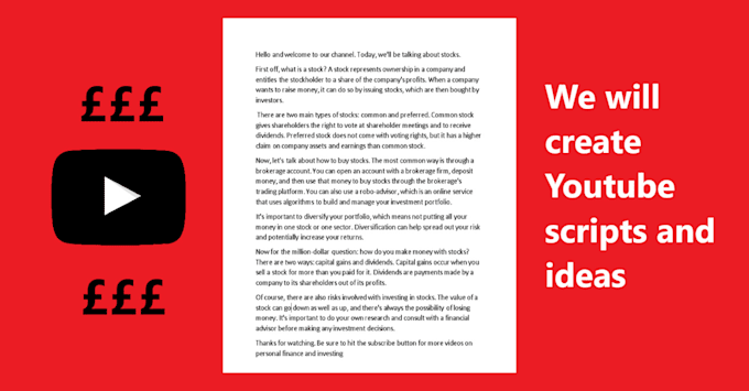 Create youtube video scripts by Fairgeta | Fiverr