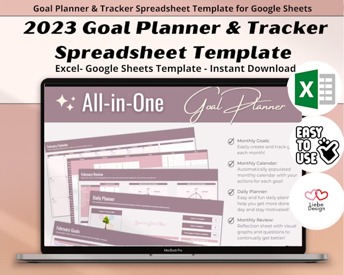 Goal planner tracker spreadsheet template for google sheets by Design ...