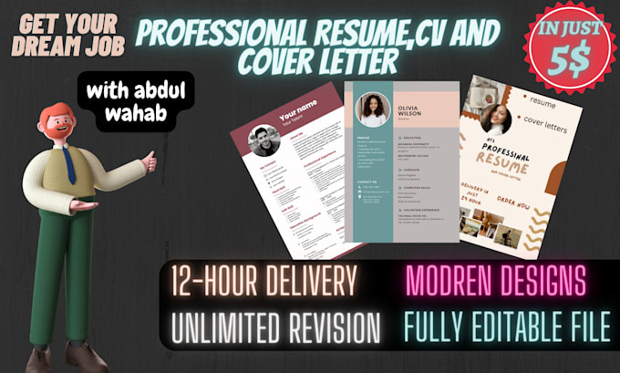 Make a professional resume, cv, and cover letter designs for your dream ...