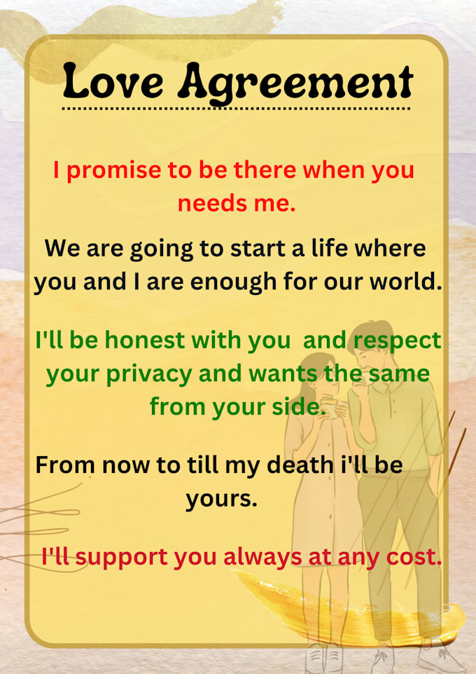 Make cute relationship printable agreement by Shivali13 | Fiverr