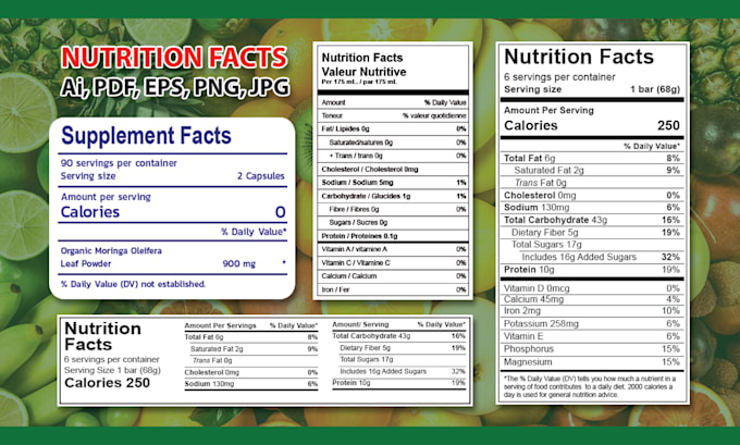 Create nutrition facts and supplement label for fda, eu, cfia, fsanz ...