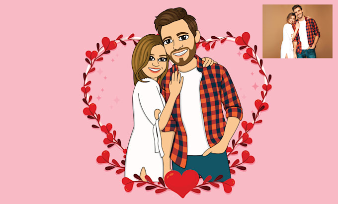 Draw bitmoji couple cartoon portrait for valentine day by Mandi ...
