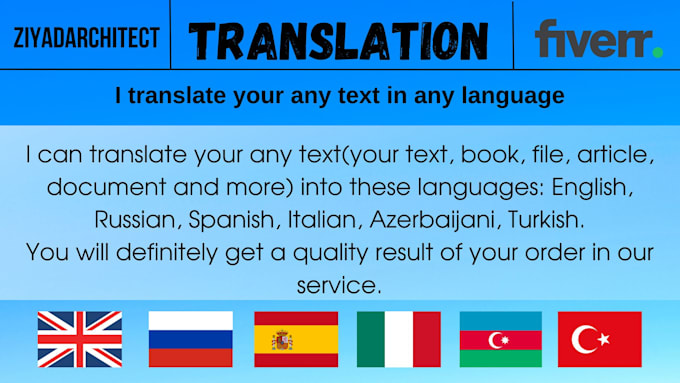 Translate your text in any language by Ziyadarchitect | Fiverr