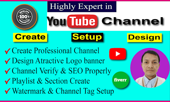 Create, setup and seo youtube channel with logo banner intro outro by Mirsumon521 | Fiverr