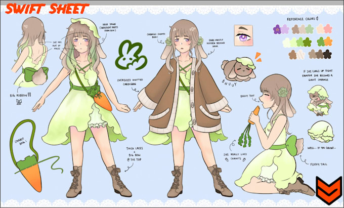 Create a reference sheet character of vrchat avatar, vr, furry avatar ...