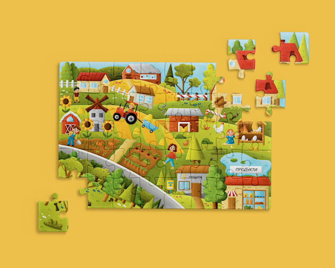 Draw illustration for jigsaw puzzle, children board game or game ...