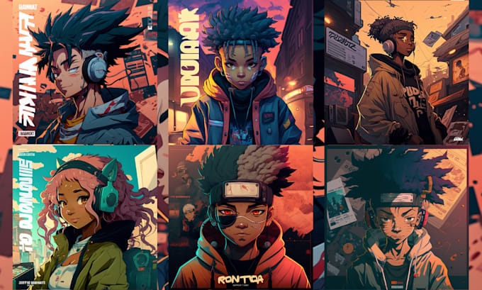 Create anime cartoon album cover art fast hip hop lofi rap by Aria ...