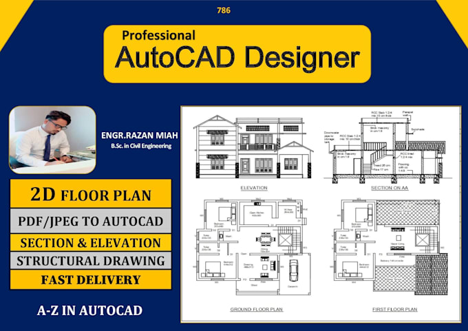 Redraw 2d floor plan and architectural drawing in autocad by Razanmiah | Fiverr