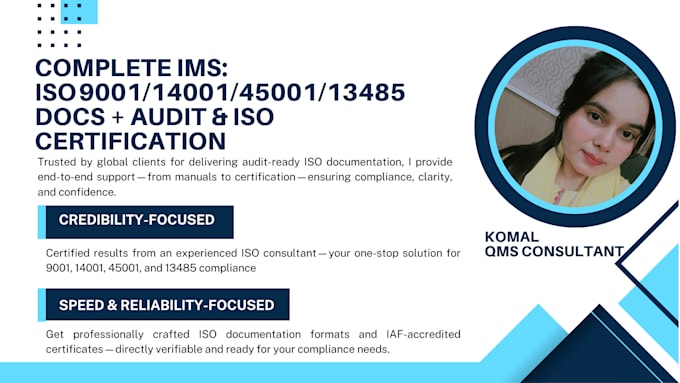 Do iso 9001, 14001, 45001, 13485, 27001 documentation and certifications by Komal_chaudhry | Fiverr