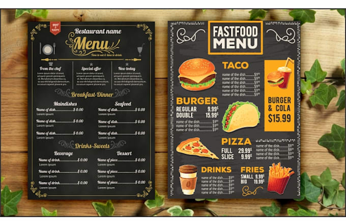 Create traditional cool restaurant menu, pamphlet and minimal menu ...