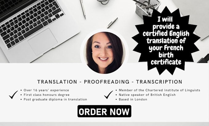 Provide a certified english translation of your fr, it or es birth ...