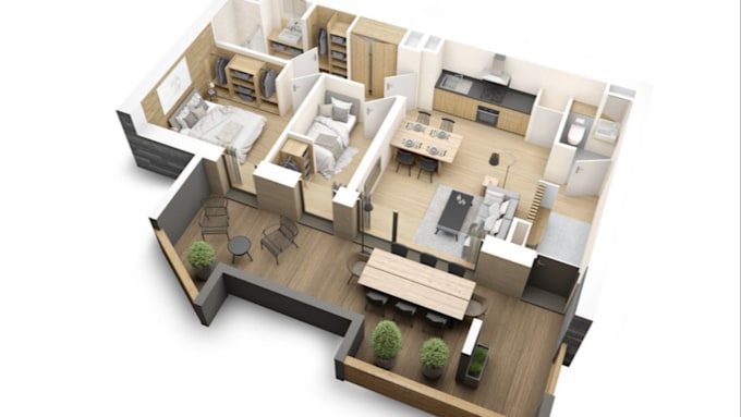 Make a 2d and 3d color floor plan by Alperenkarakurt | Fiverr