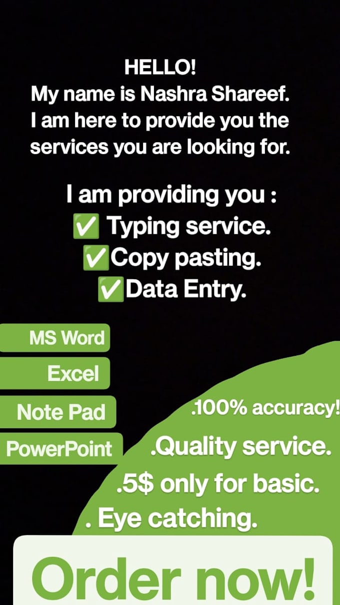 Do typing and copy pasting and data entry by Nashrahshareef | Fiverr