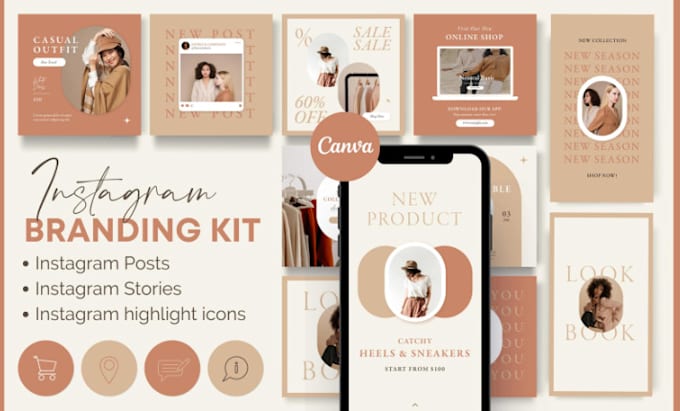 Create a professional instagram branding kit post and story templates ...