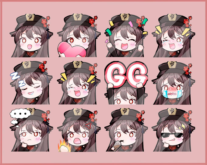 Genshin impact emotes of hu tao for twitch and discord by Arael_ | Fiverr