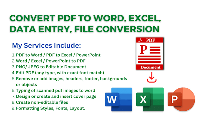 Convert pdf to word, excel, data entry, file conversion by Khizernawab | Fiverr