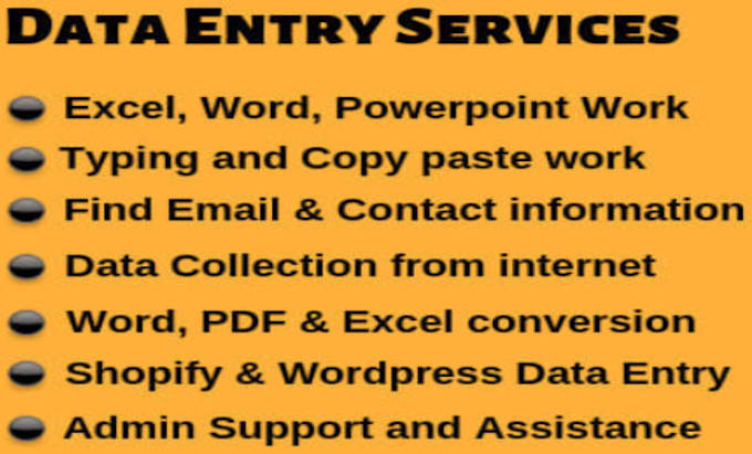 Do data entry, web research, va,excel,admin support work, copypaste cheap price by Khaabdulmoeed ...