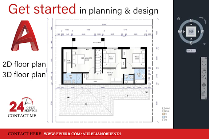 Make architectural 2d floor plan in autocad by Aurelianobuendi | Fiverr