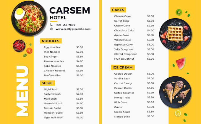 Design a perfect menu for your restaurant by Codeoclock | Fiverr