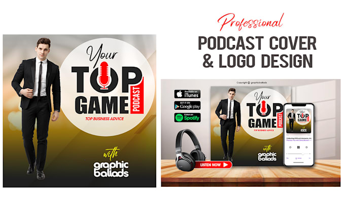 Design a professional podcast cover art and podcast logo by ...
