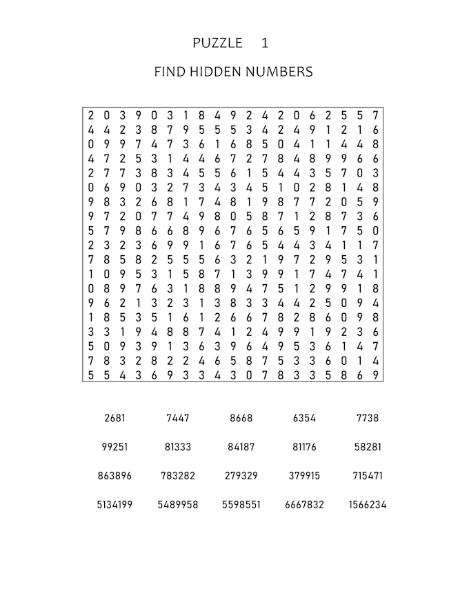 Create number search puzzles with solutions for amazon kdp by Taures ...