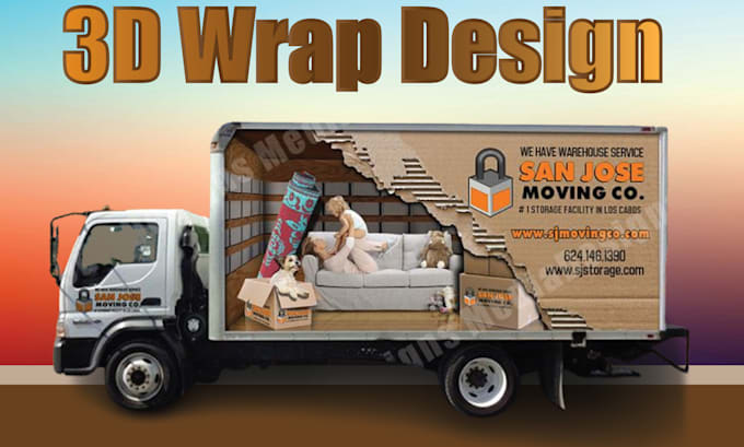 Professionally create 3d eye catchy vehicle wrap van wrap truck livery ...