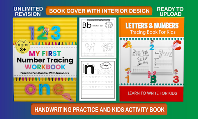 Childrens handwriting workbook kids activity book cover interior design ...