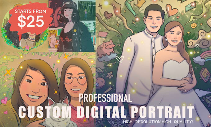 Make a custom digital portraits by Moshidokyo | Fiverr