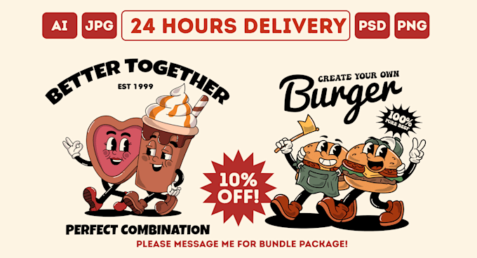 Create retro vintage logo cartoon character mascot in handdrawn style ...