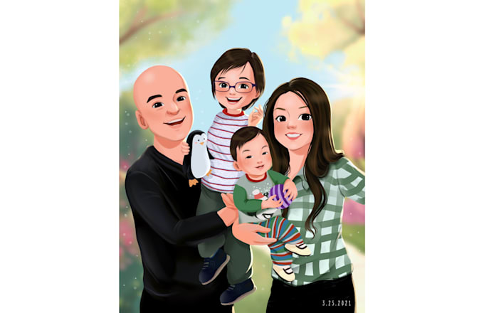Draw cute family and couple portrait illustrations by Hameoart | Fiverr