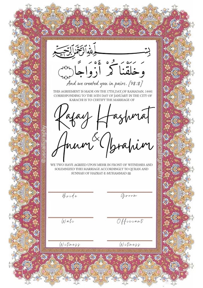 Make digital nikkah certificate by Unzilasaleem | Fiverr