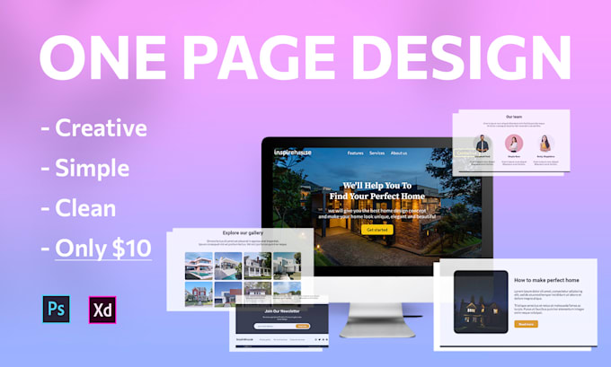 Create creative one page uiux design with adobe xd by Hunchart | Fiverr