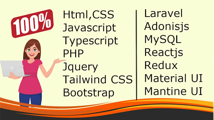 Code reactjs, adonisjs, laravel, mysql, tailwind css, vanilla js ...