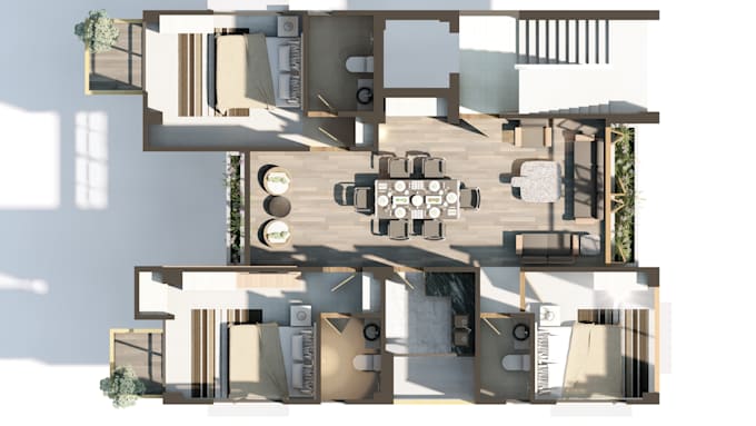 Create impressive 2d colored floor plan with furniture and 3d effect by ...