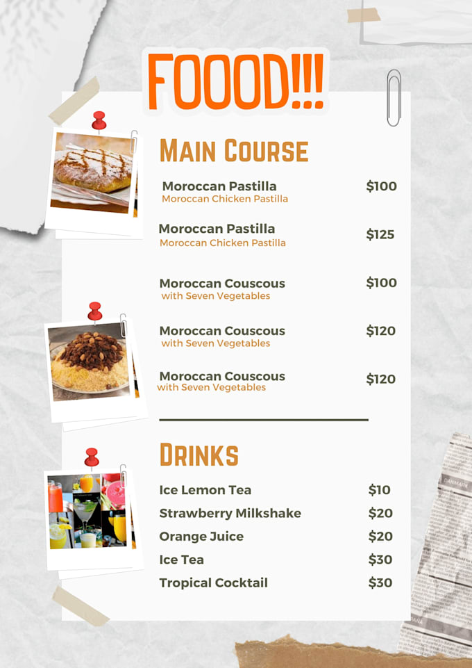 Do awesome menu card food menu cafe menu board by Smaill276 | Fiverr