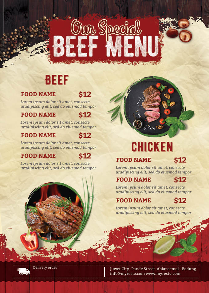 Design restaurant and food menu, poster, flyer, brochure by Greeting ...