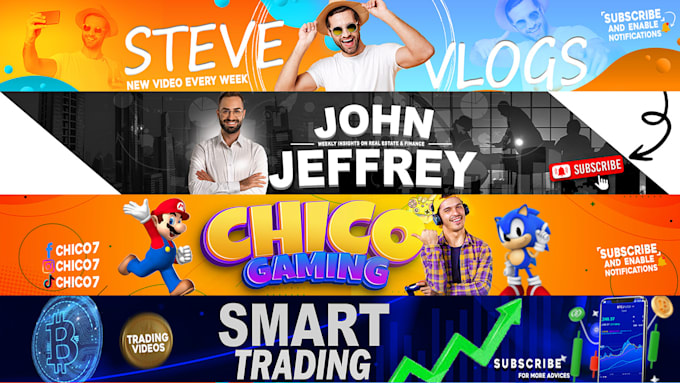 Design an eye catching youtube banner and logo by Yassinechemlali | Fiverr